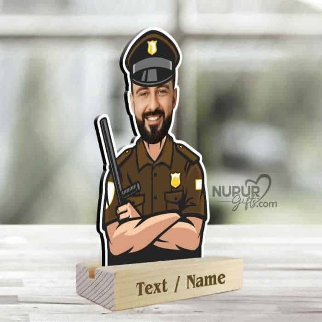 Smiling Cop Caricature Photo Stand | Little Enforcer On Duty - Nupur Gifts